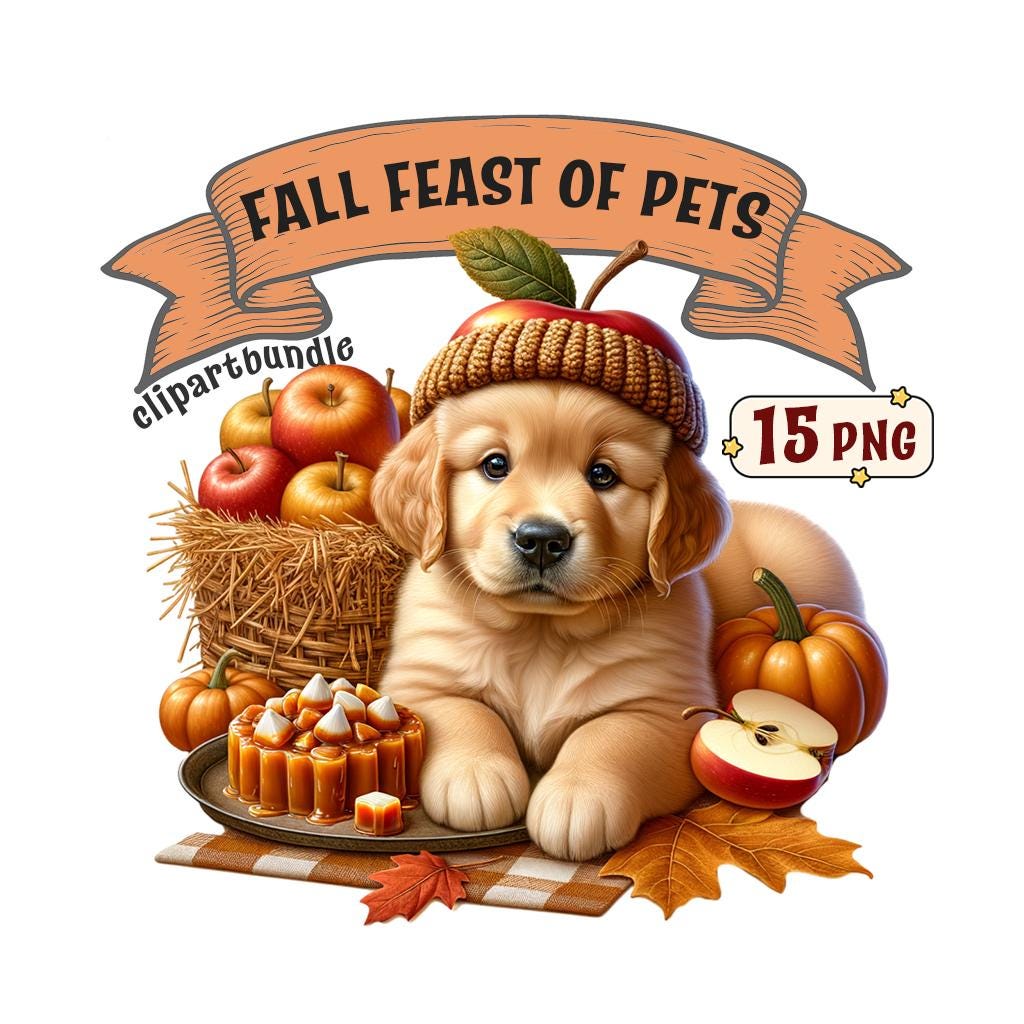 Fall Feast of Pets Clipart Bundle, 15 Fall Themed Foods and Drinks With ...