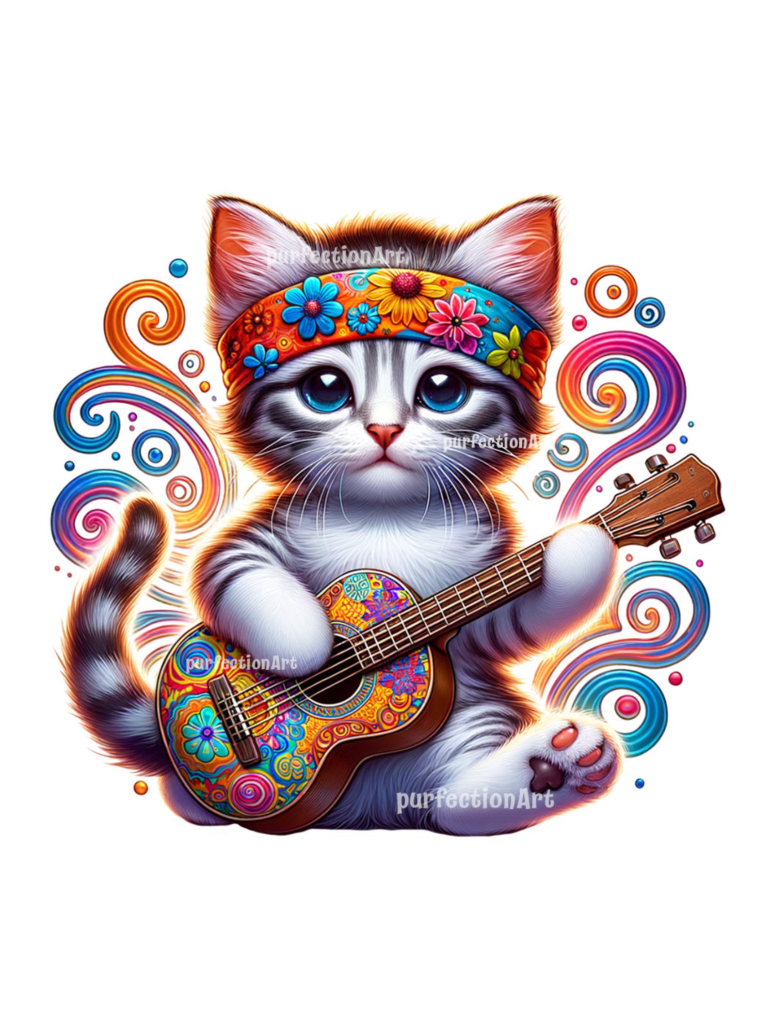 Hippie Kitties Clipart Bundle, 12 Cool Groovy Cats PNG Images With ...