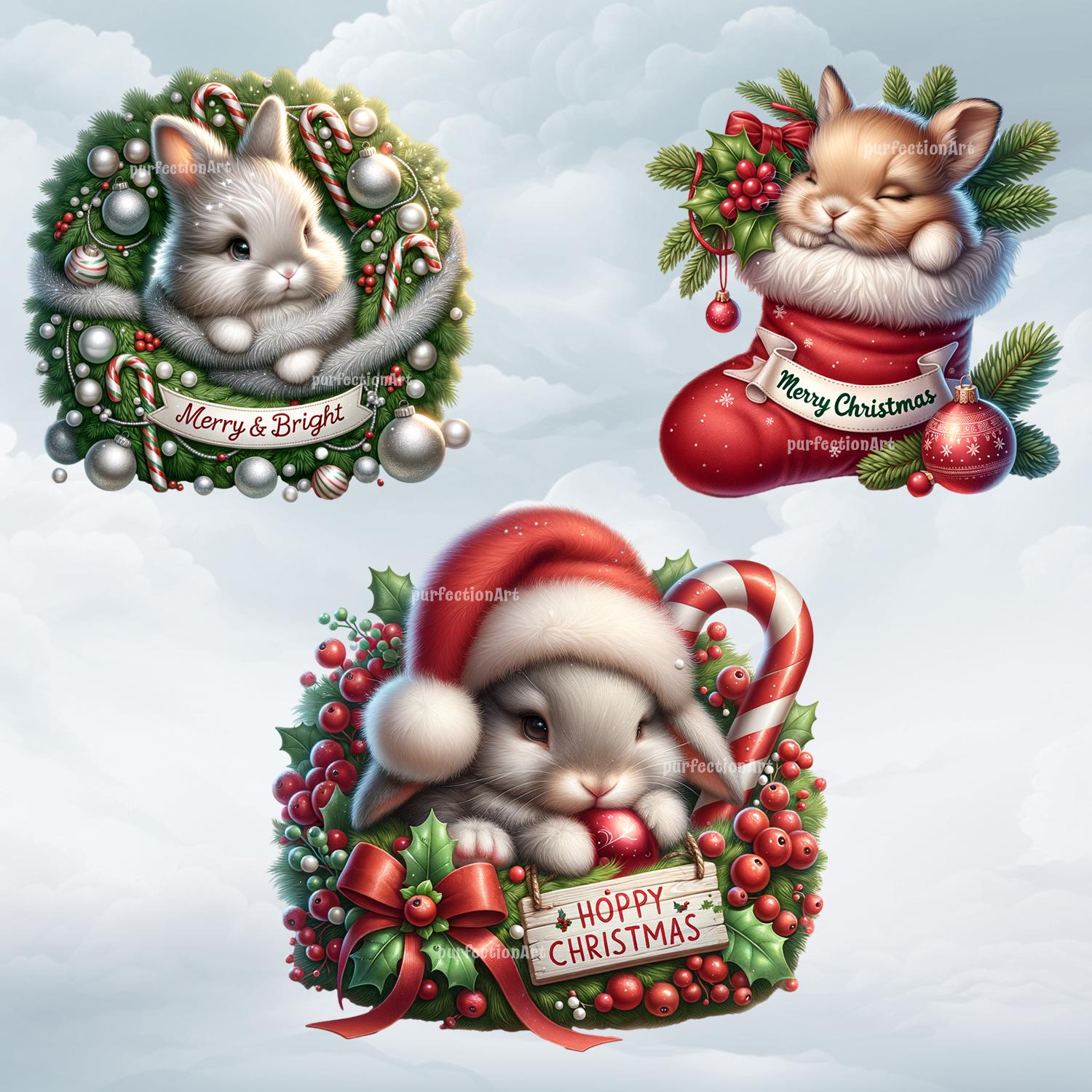 Christmas Bunnies Clipart Bundle, 14 Adorable Festive Christmas Themed ...