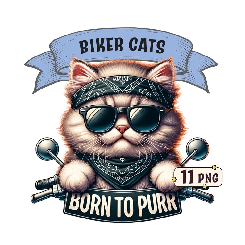 Biker Cats Clipart Bundle: 11 Adorable Kittens Riding Motorcycles, PNG ...