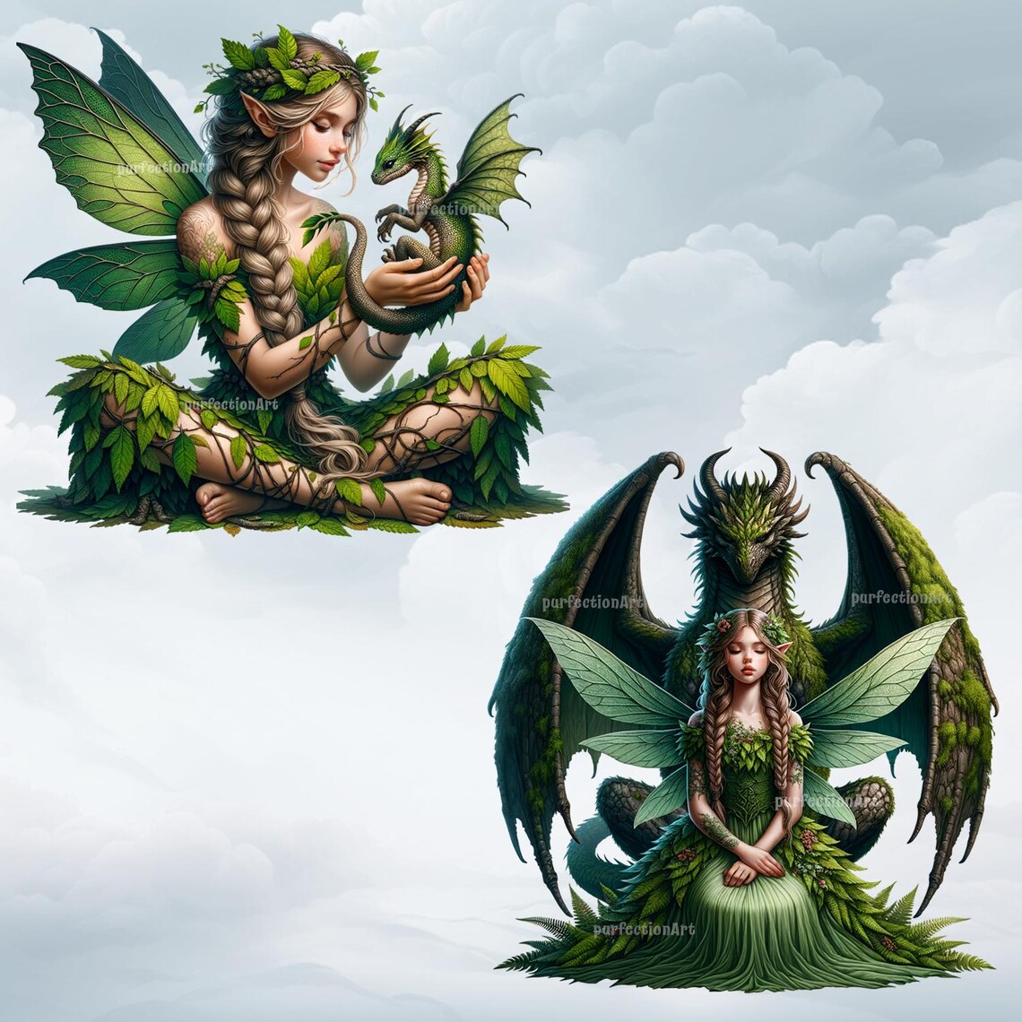 Earth Dragon Fairies Clipart Bundle – 10 Nature Themed Fairies With ...