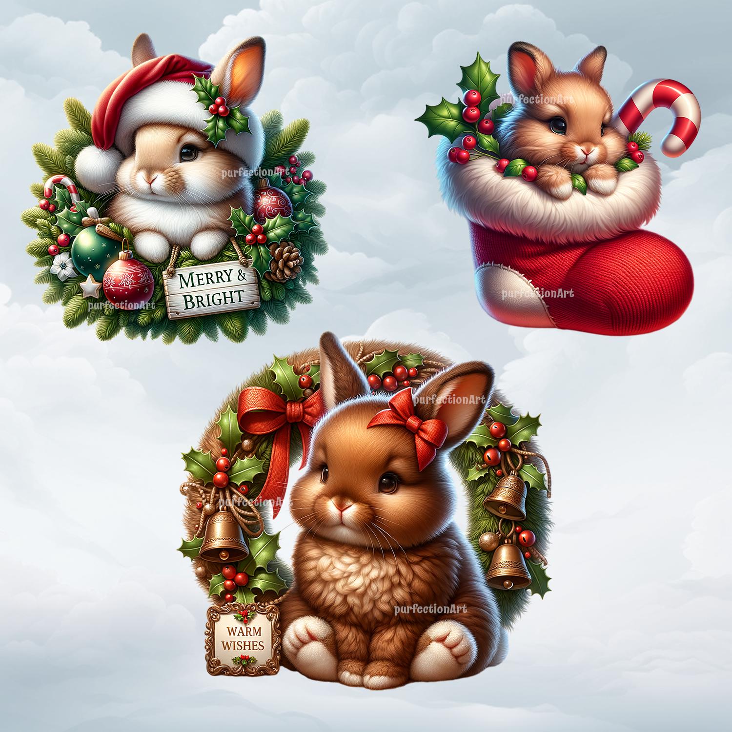 Christmas Bunnies Clipart Bundle, 14 Adorable Festive Christmas Themed ...