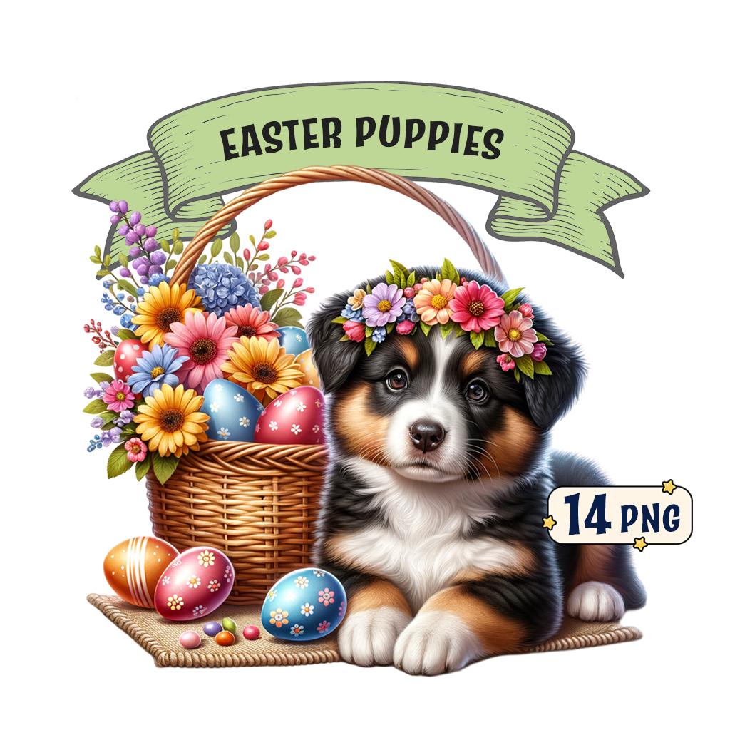 Easter Puppies Clipart Bundle, 14 Adorable Puppies With Easter Eggs and ...