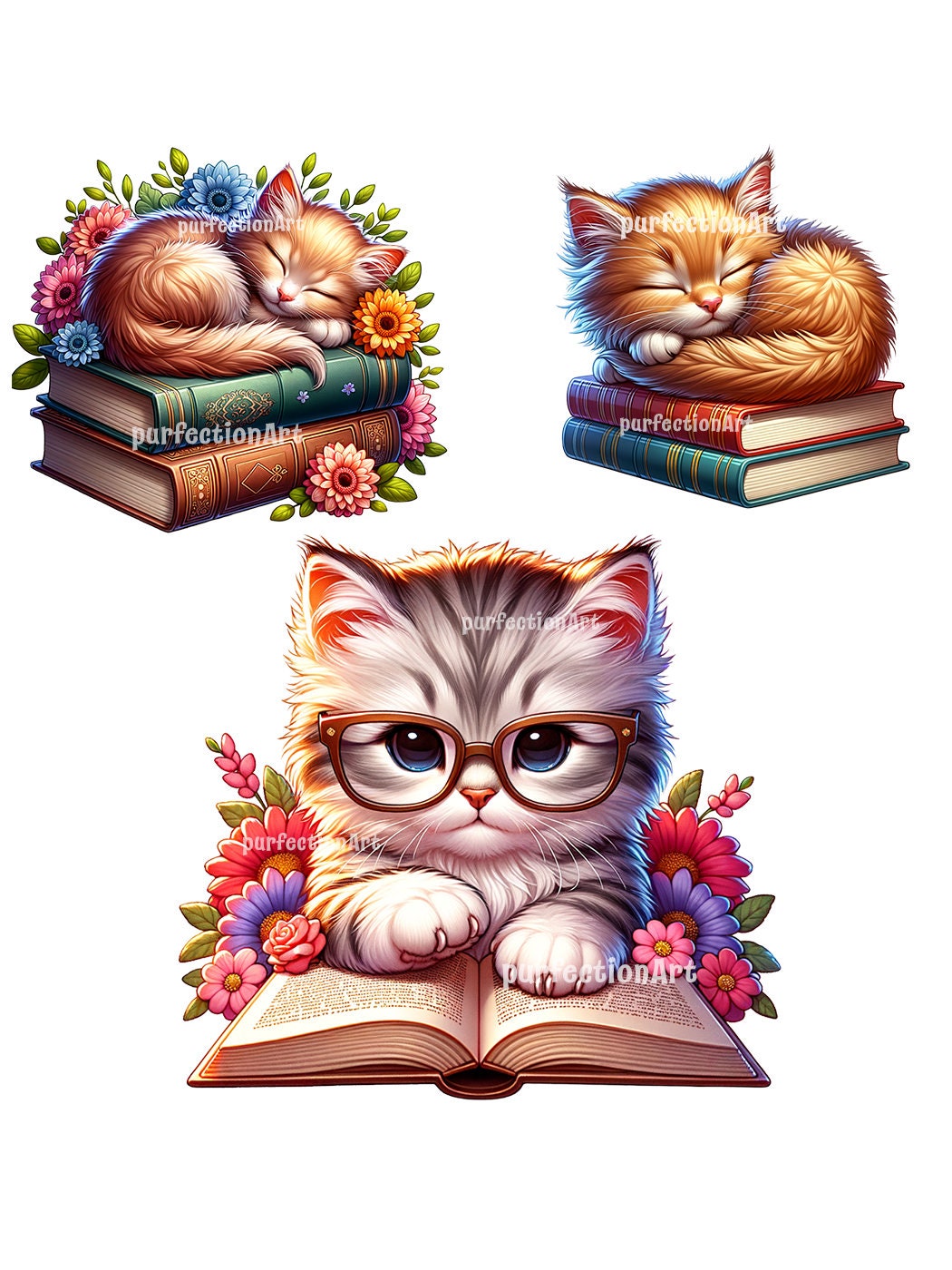 Cats & Books Clipart Bundle: 12 Adorable PNG Images of Cats Reading and ...