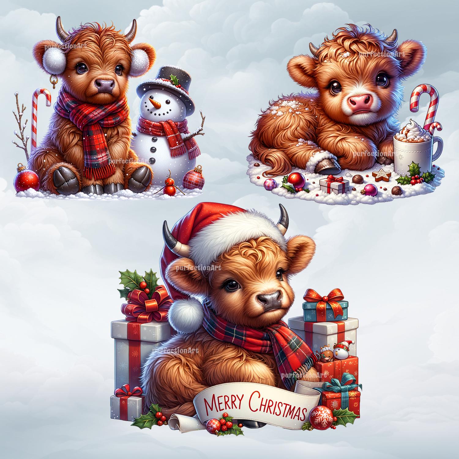 Christmas Highland Cows Clipart Bundle: 11 Cute Christmas Themed ...