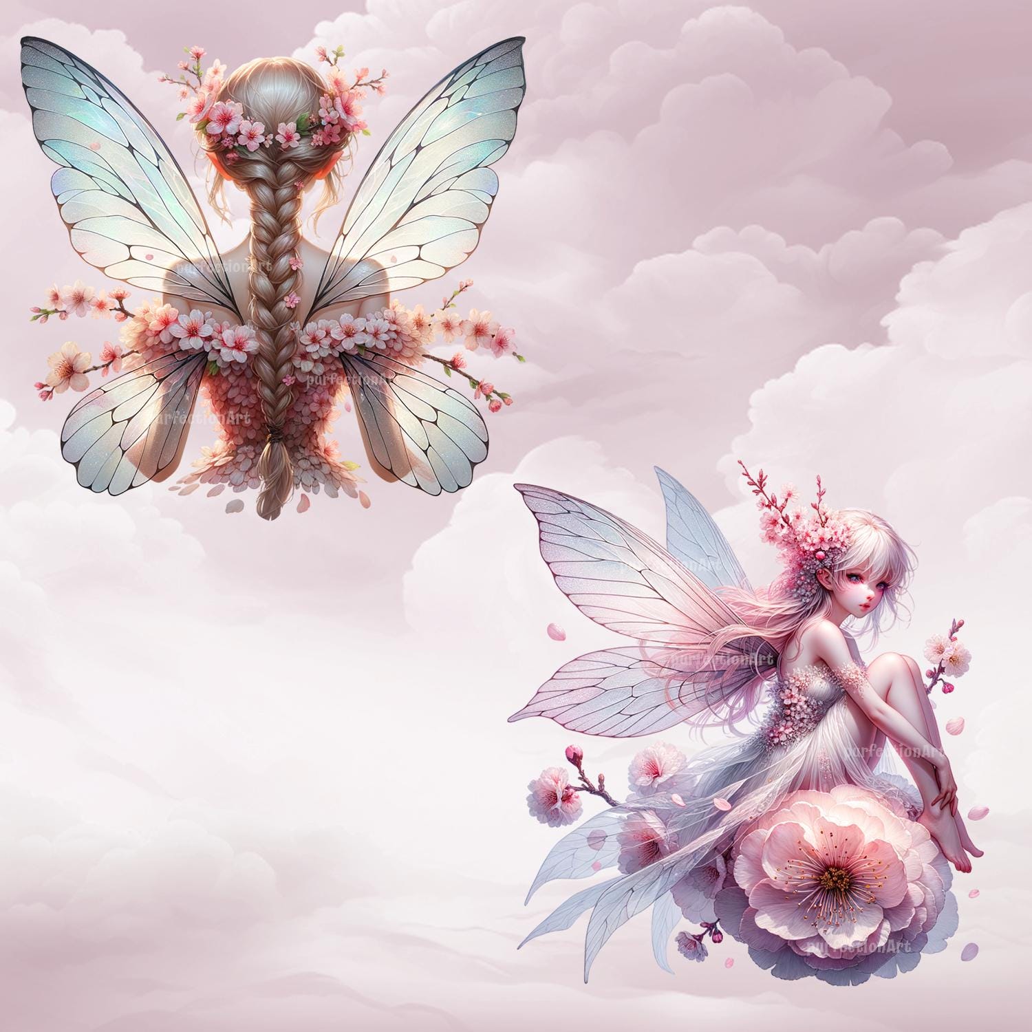 Cherry Blossom Fairies Clipart Bundle – 10 Beautiful Fairies, Spring ...