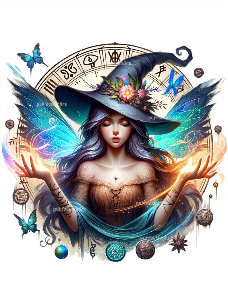 Witch Fairies Clipart Bundle, 10 Beautiful Magical Witch Fairies, PNG ...