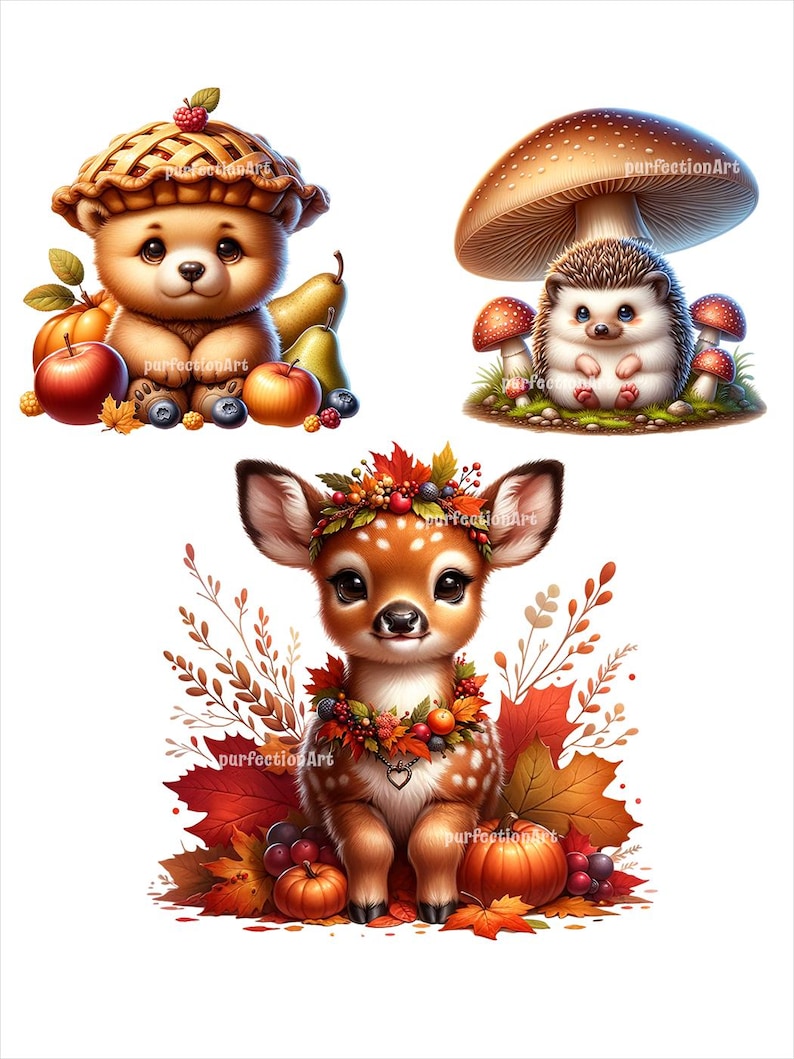 Fall Animals Clipart Bundle, 12 Cute Fall Themed Animal PNG Images With ...