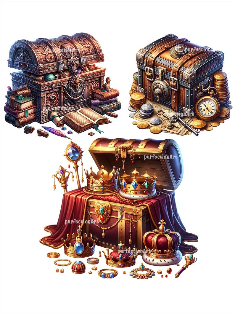 Treasure Chests Clipart Bundle: 10 Unique and Different Themed Treasure ...