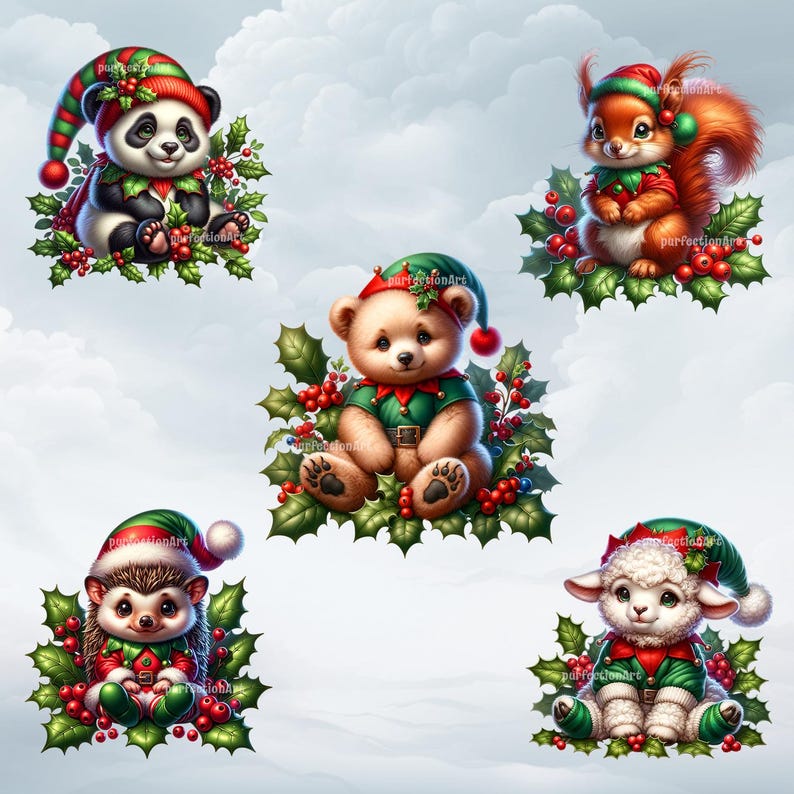 Animal Elves Clipart Bundle – 20 Adorable Christmas-themed Baby Animals ...