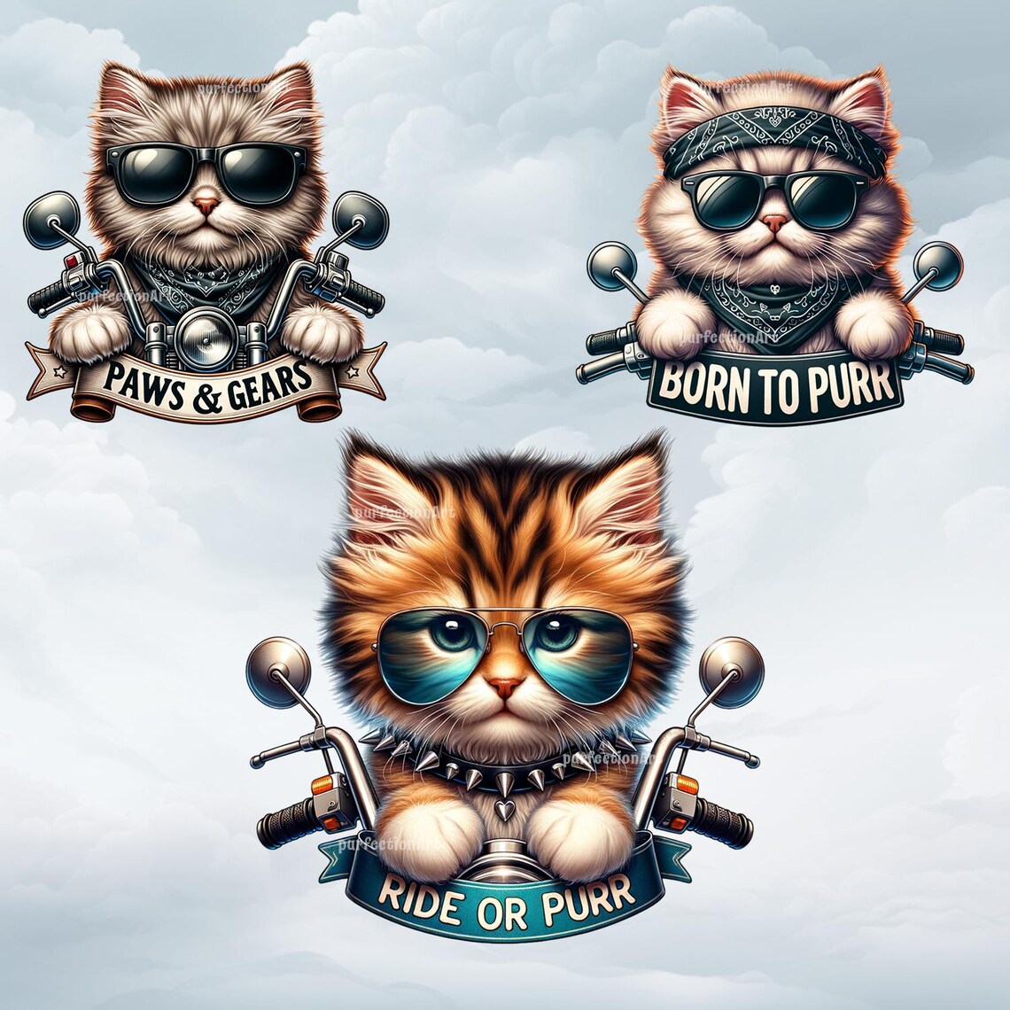 Biker Cats Clipart Bundle: 11 Adorable Kittens Riding Motorcycles, PNG ...