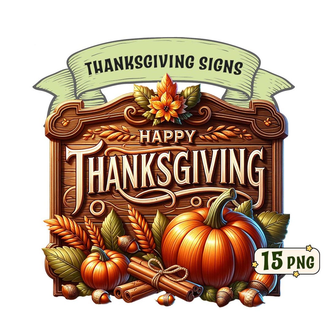 Thanksgiving Signs Clipart Bundle: 15 Wooden Fall-themed Festive ...