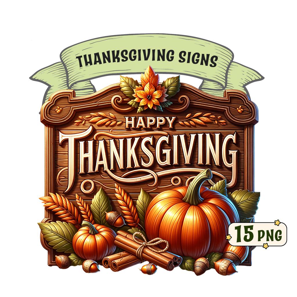 Thanksgiving Signs Clipart Bundle: 15 Wooden Fall-themed Festive ...