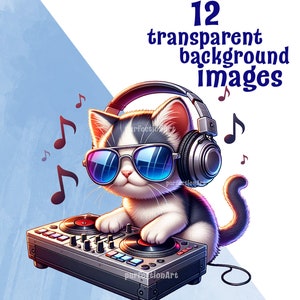 DJ Paws Clipart Bundle: 12 Playful and Cool DJ Cat PNG Images With ...