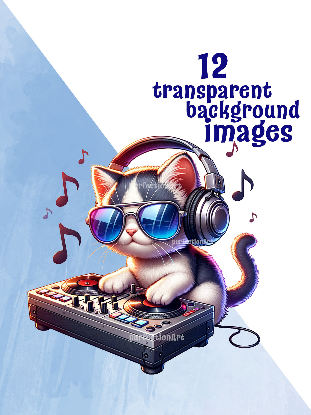 DJ Paws Clipart Bundle: 12 Playful and Cool DJ Cat PNG Images With ...