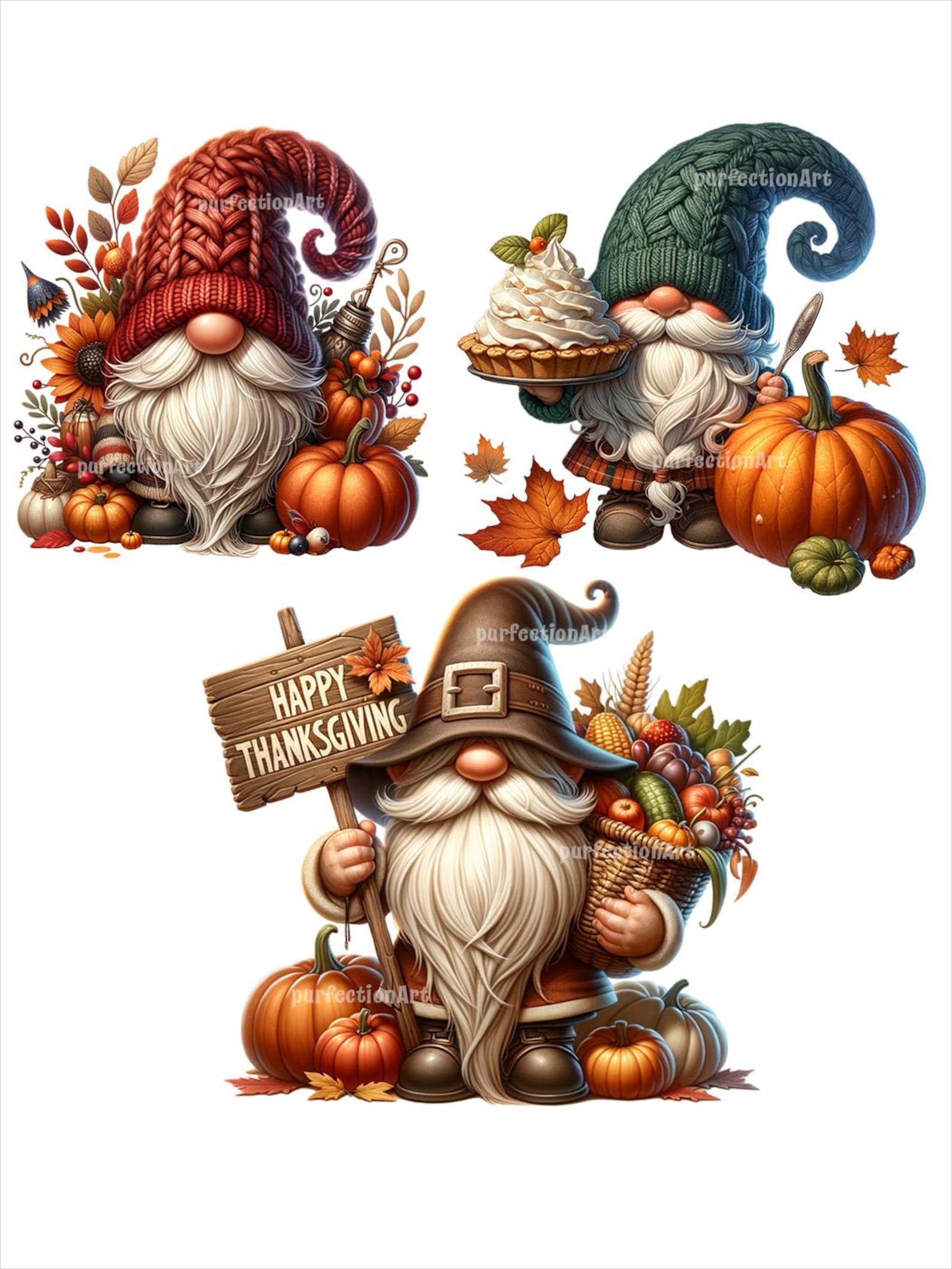 Thanksgiving Gnomes Clipart Bundle, 11 Cute Thanksgiving Themed Gnomes ...