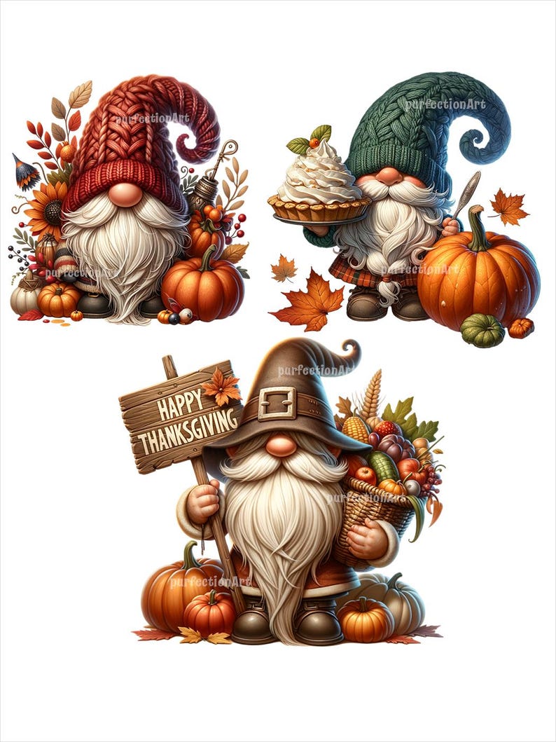 Thanksgiving Gnomes Clipart Bundle, 11 Cute Thanksgiving Themed Gnomes ...