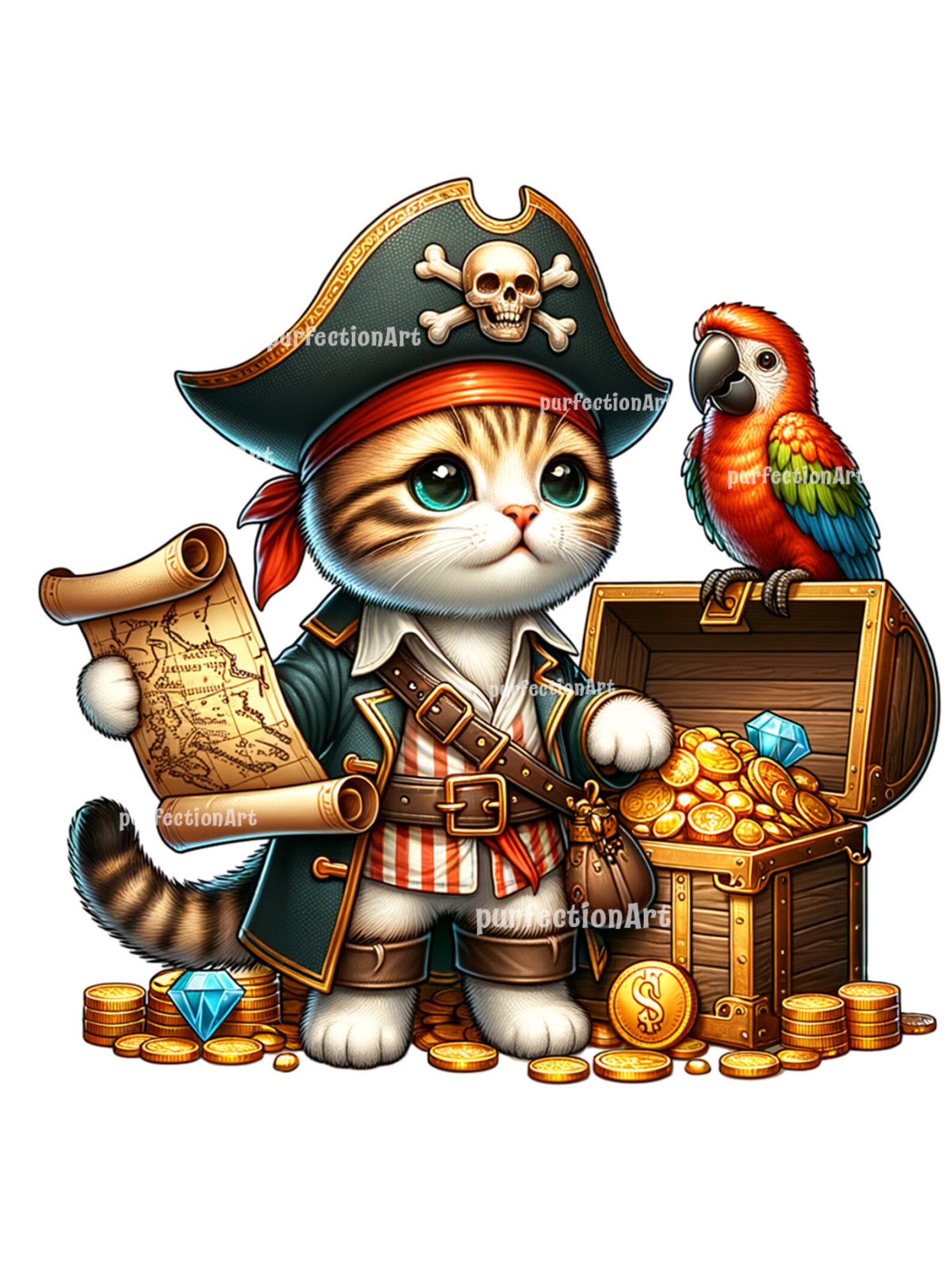Captain Claws Clipart Bundle, 10 Cute and Cool Pirate Cats PNG Images ...