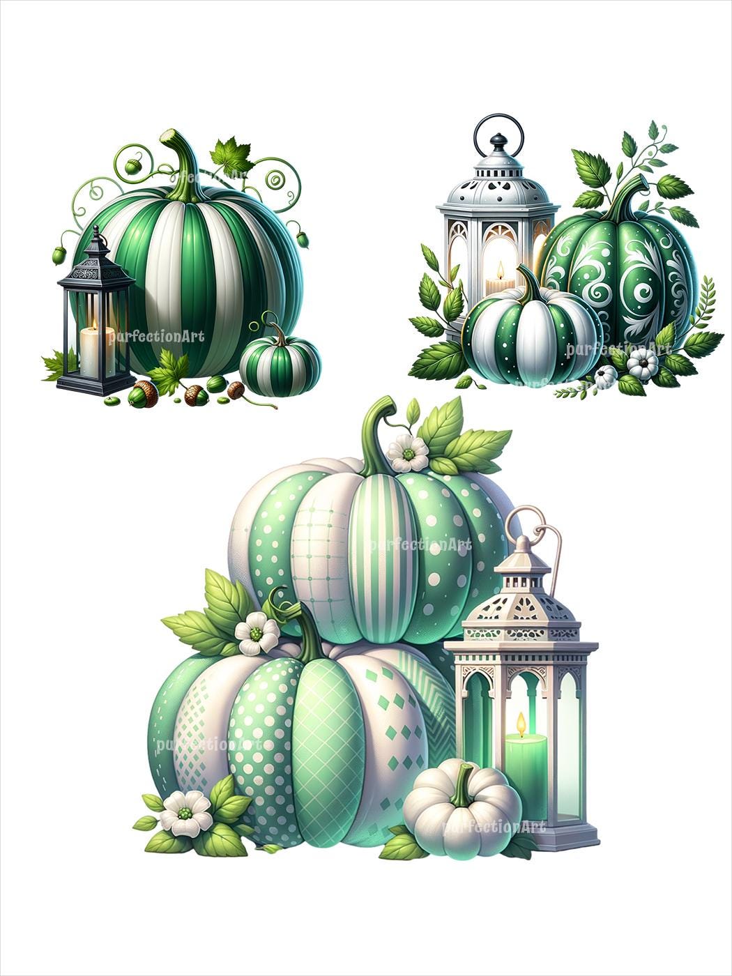 Green Pumpkins Clipart Bundle: 13 Green Pumpkins in Different Shades ...