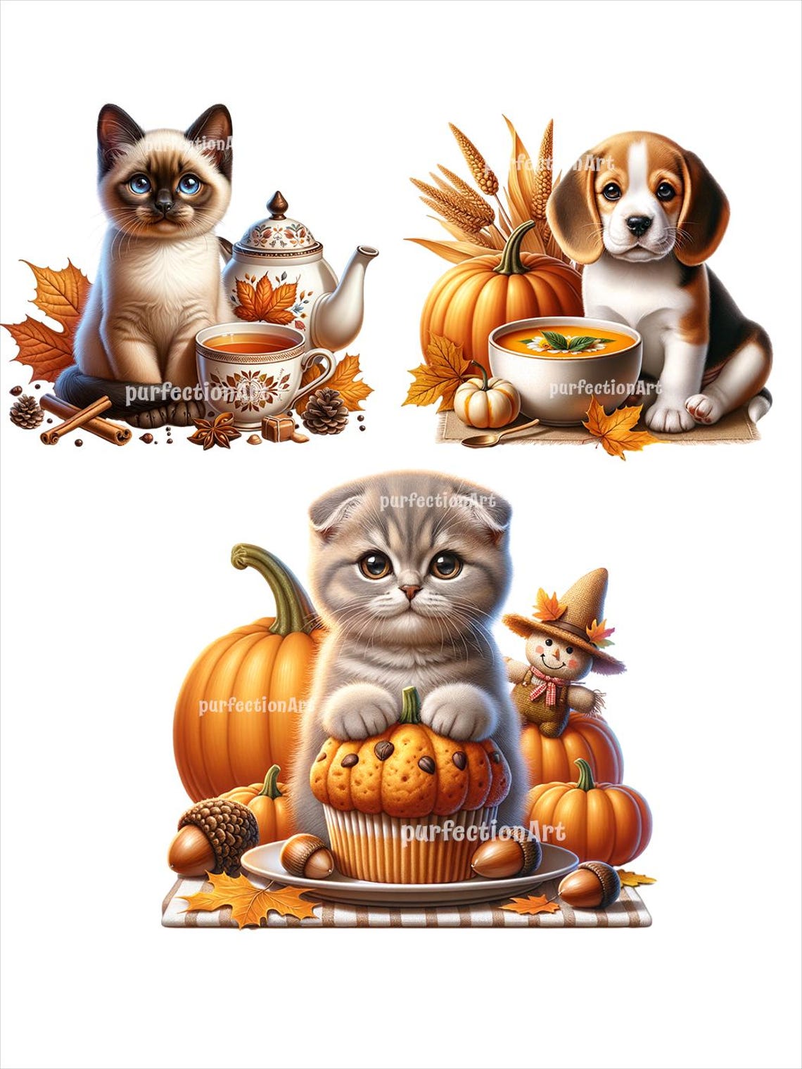 Fall Feast of Pets Clipart Bundle, 15 Fall Themed Foods and Drinks With ...