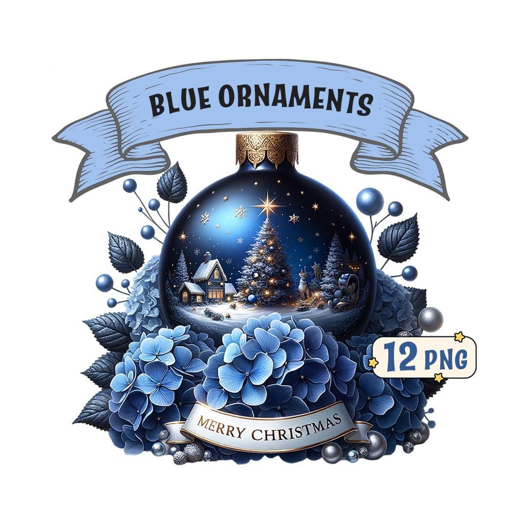 Blue Ornaments Clipart Bundle: 12 Christmas Themed Ornaments in Shades ...