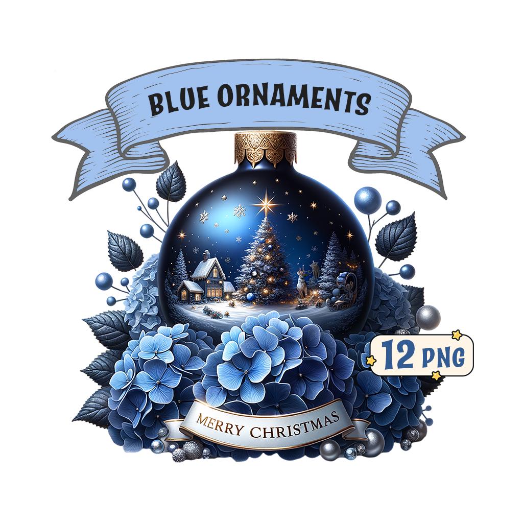 Blue Ornaments Clipart Bundle: 12 Christmas Themed Ornaments in Shades ...
