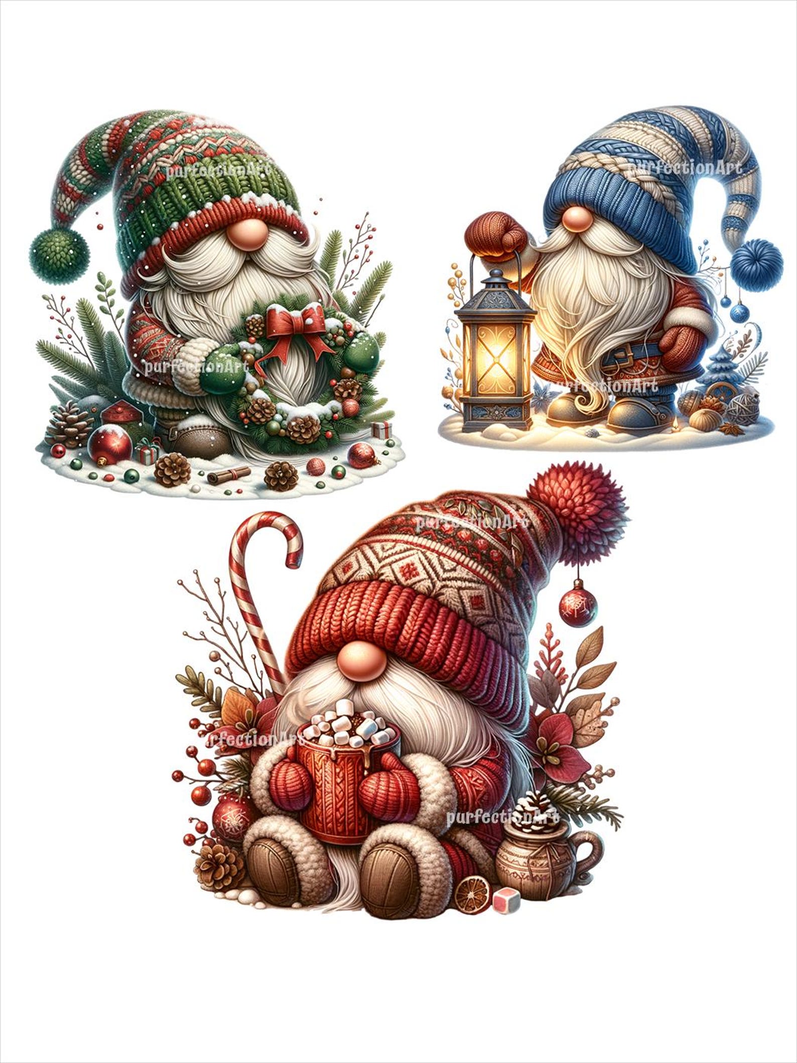 Winter Gnomes Clipart Bundle, 10 Cute Winter Themed Cozy Gnomes, PNG ...