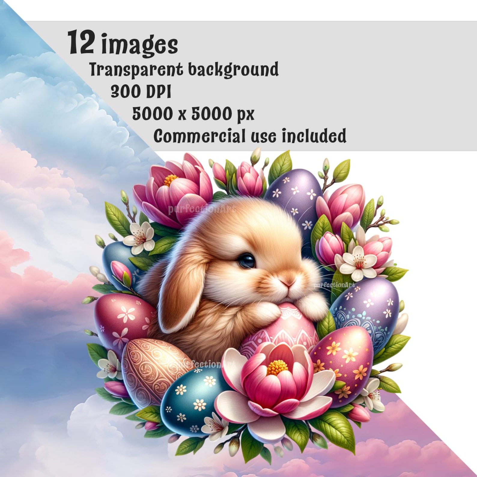 Hoppy Easter Clipart Bundle, 12 Cute Easter-themed Bunnies With Floral ...