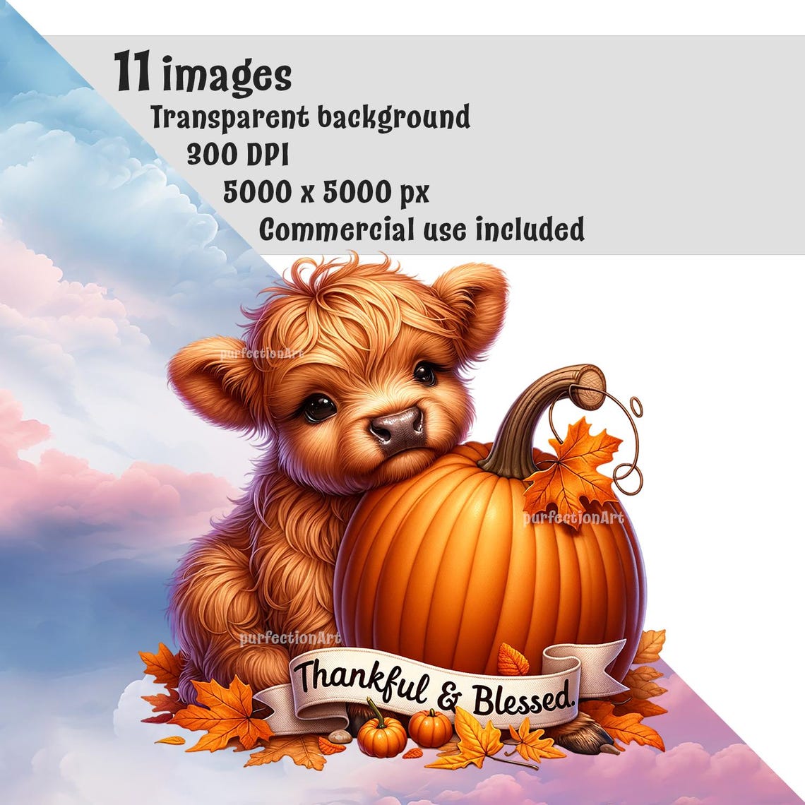 Thanksgiving Highland Cows Clipart Bundle, 11 Adorable Thanksgiving ...