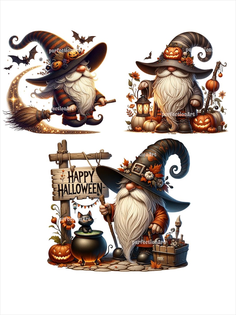 Witch Gnomes Clipart Bundle: 10 Halloween-themed Witchy Gnomes, PNG ...