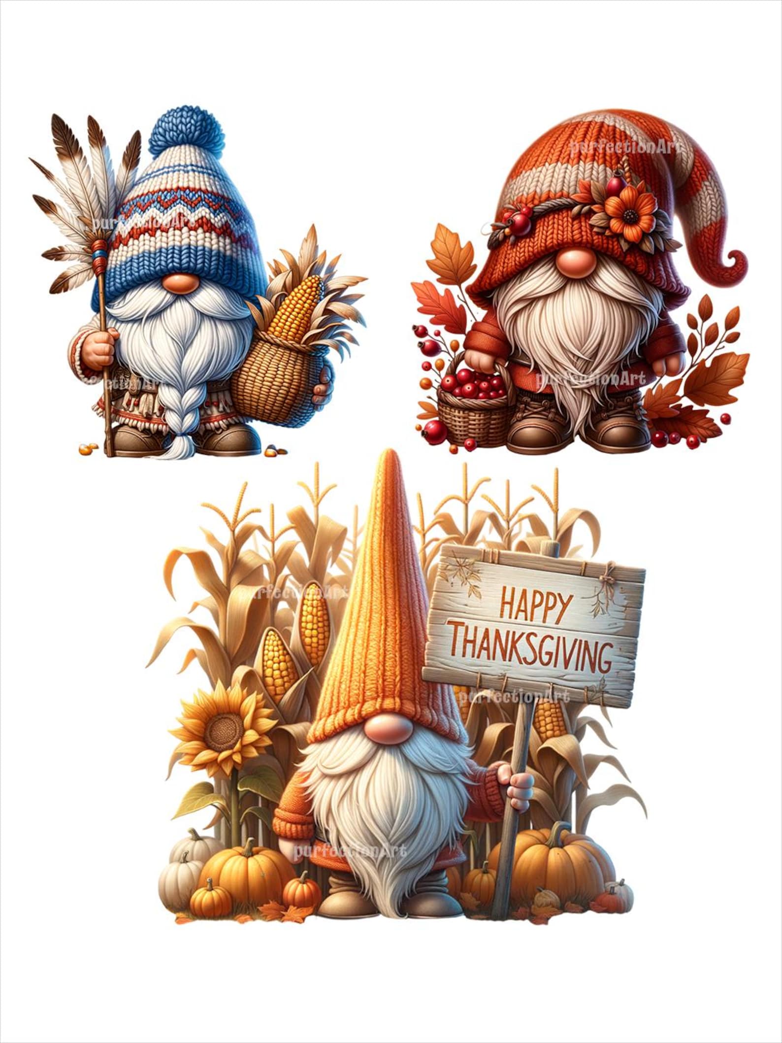 Thanksgiving Gnomes Clipart Bundle, 11 Cute Thanksgiving Themed Gnomes ...