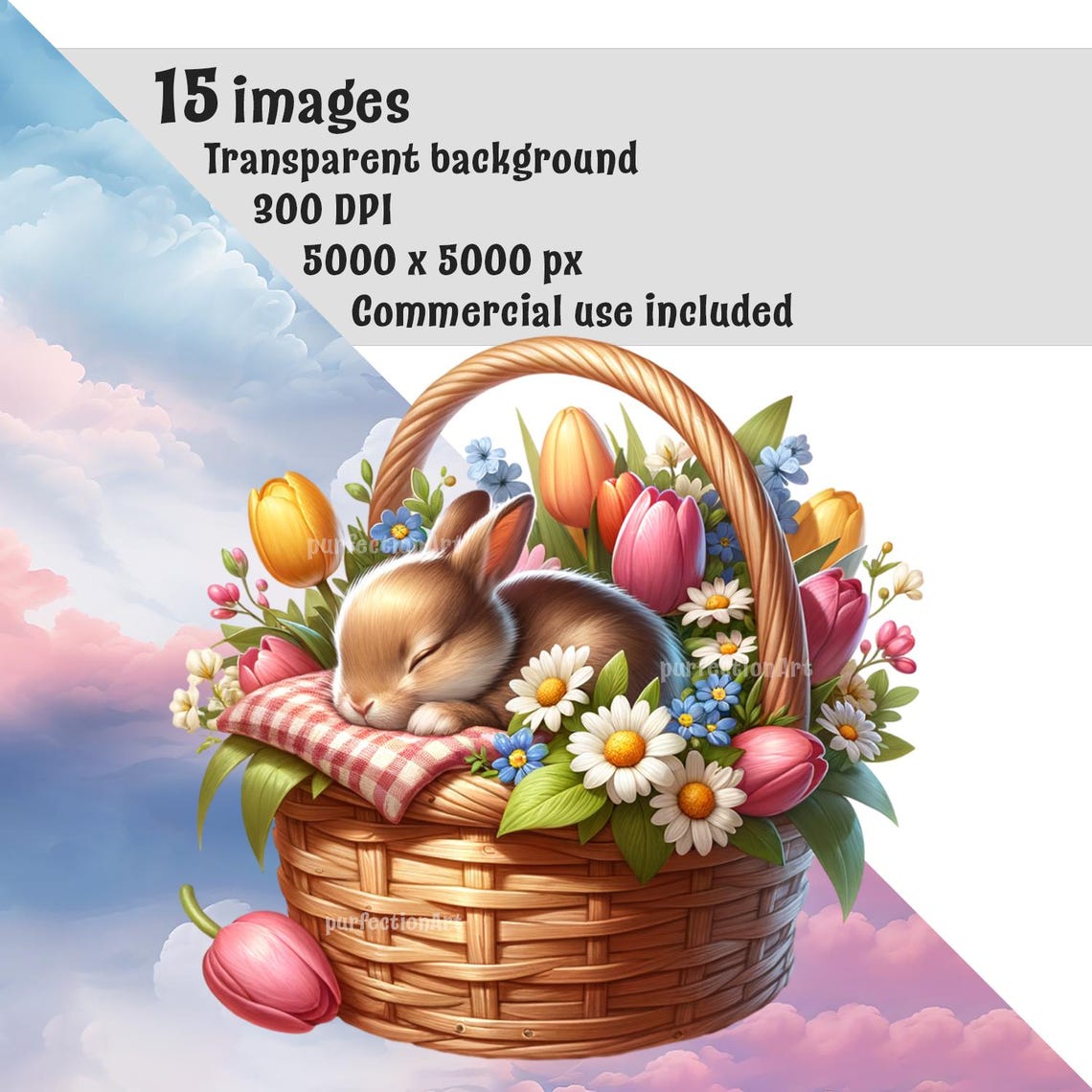 Rustic Easter Baskets Clipart Bundle - 15 Baskets With Cute Bunnies ...