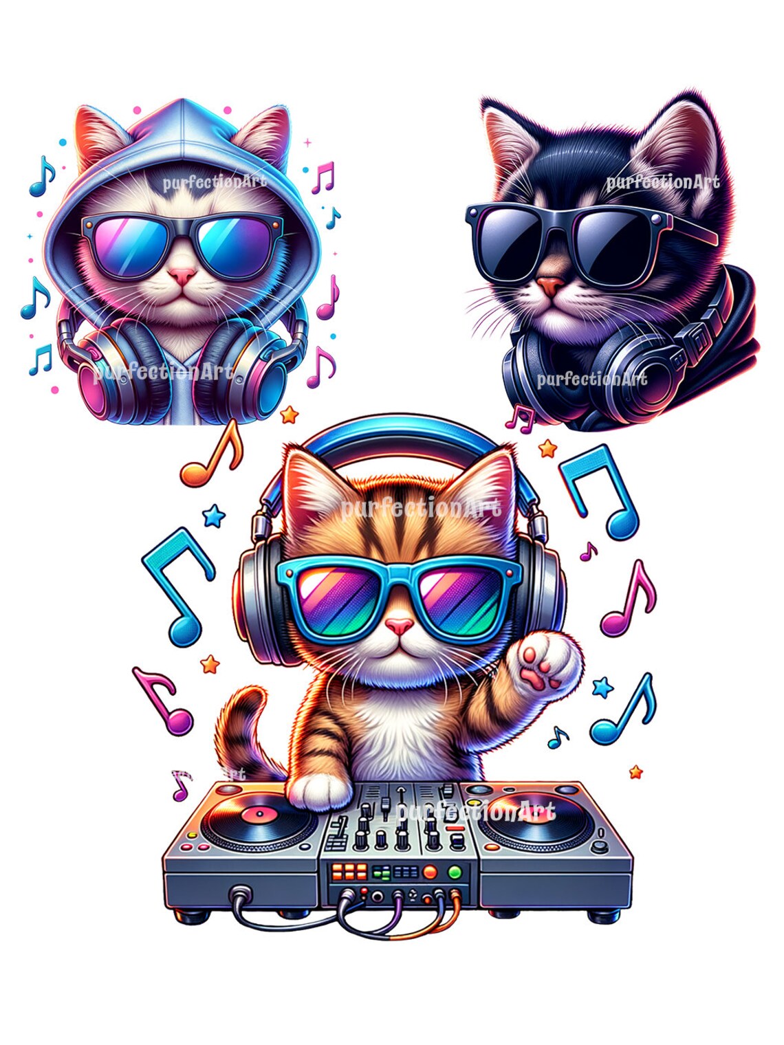 DJ Paws Clipart Bundle: 12 Playful and Cool DJ Cat PNG Images With ...