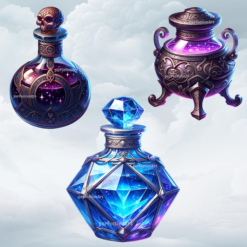 Potion Bottles Clipart Bundle – 10 Witchy Potion Bottle Illustrations ...
