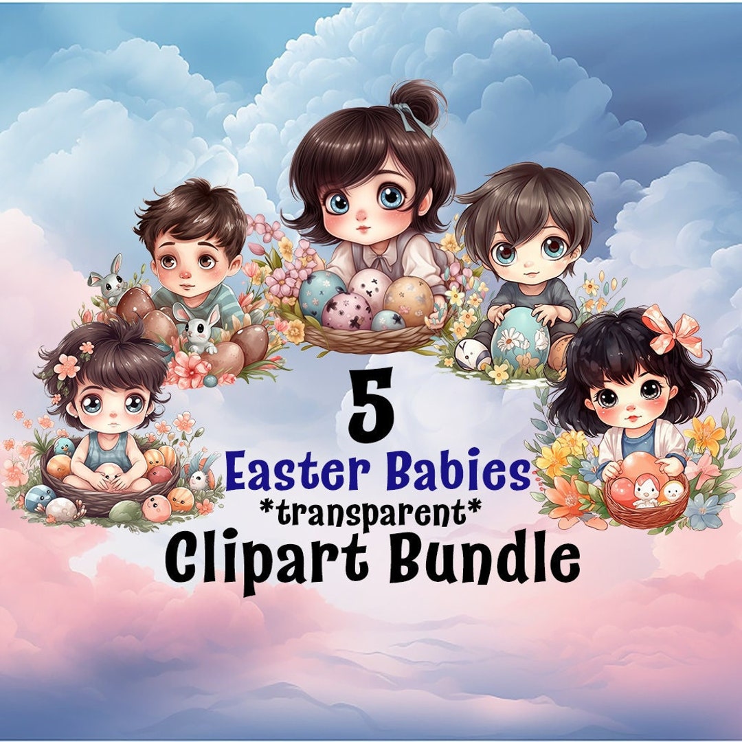 Easter Baby Clipart, Baby in a Basket With Flowers, Easter Clipart ...
