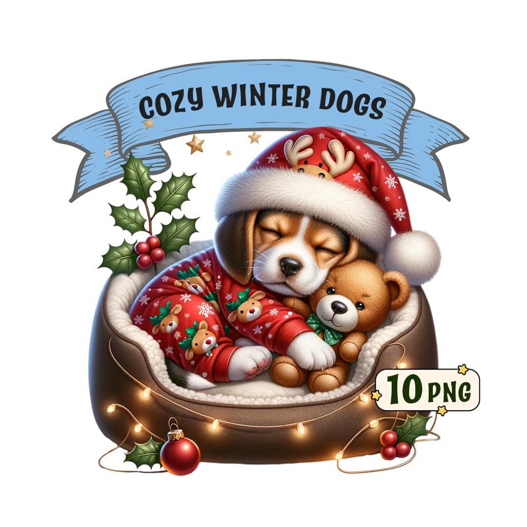 Cozy Winter Dogs Clipart Bundle, 10 Adorable Puppies Sleeping in ...