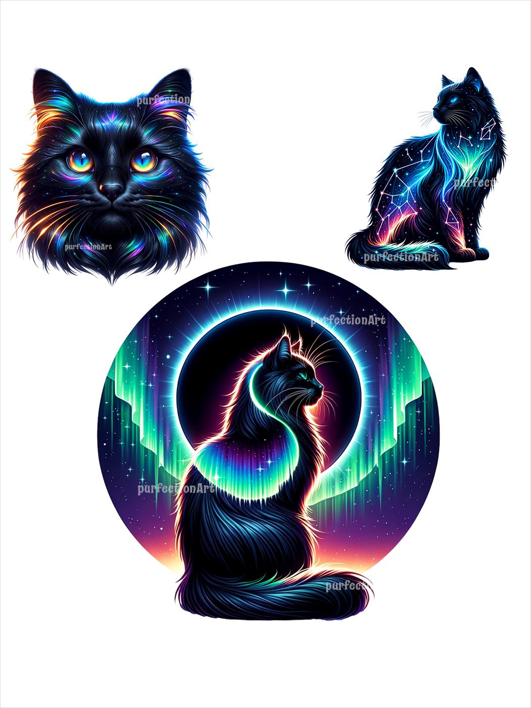 Aurora Cats Clipart Bundle, 15 Majestic Black Cats With Beautiful ...