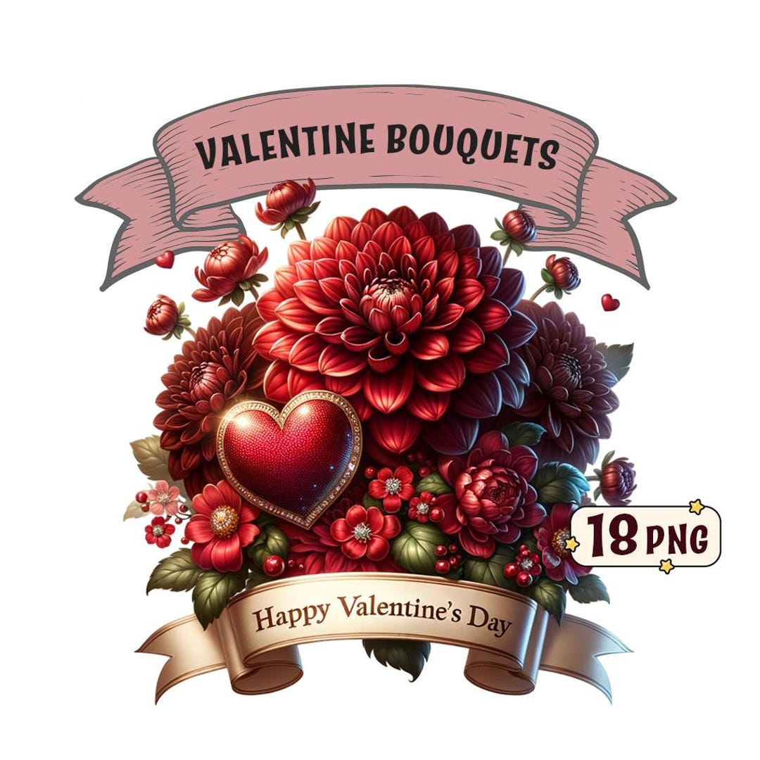 Valentine Bouquets Clipart Bundle, 18 Valentine's Day Bouquets ...