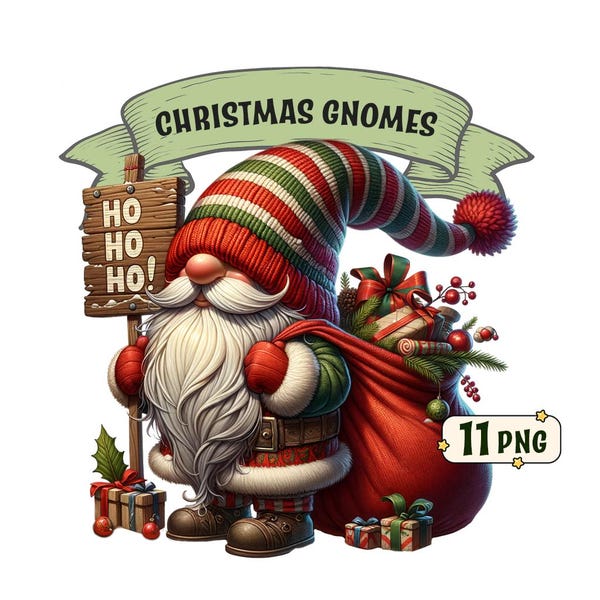 Christmas Gnome Clipart - Etsy