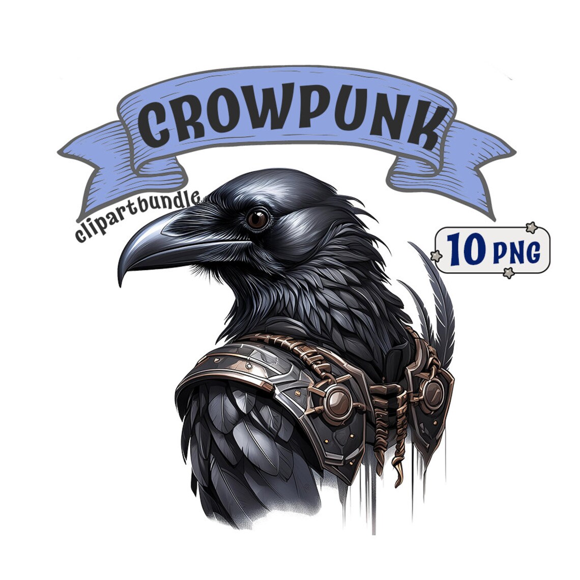 Steampunk Crows Clipart Bundle, 10 Steampunk Themed Crow PNG Images ...