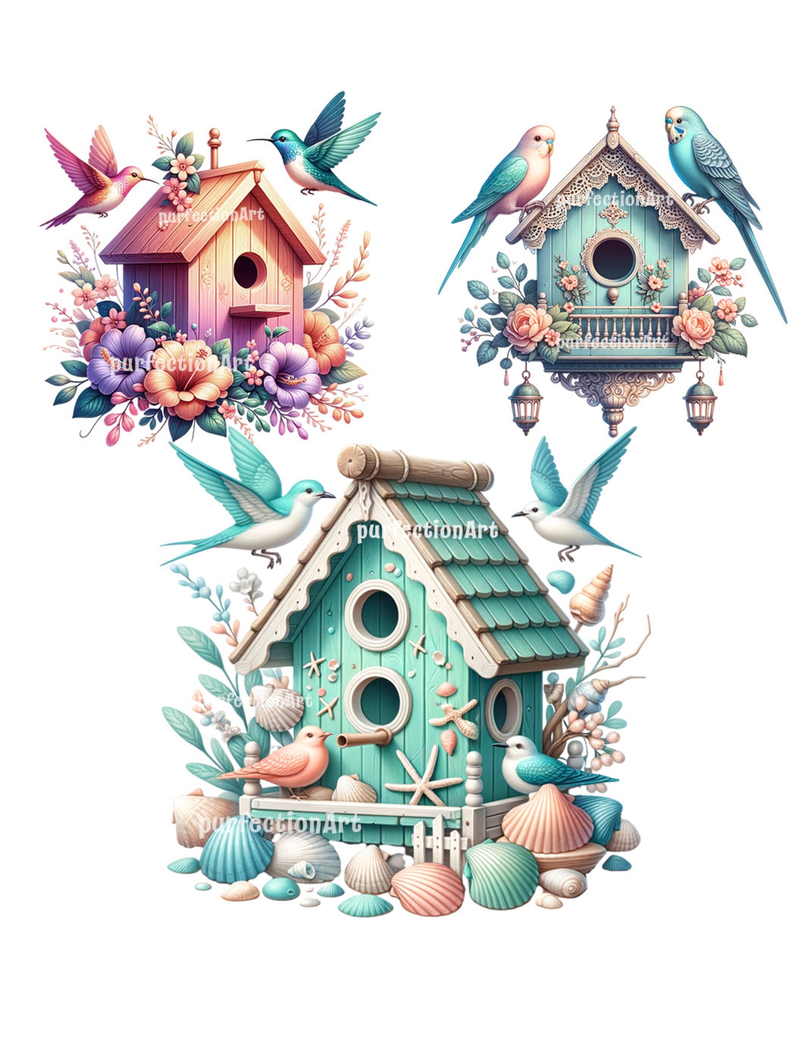 Bird Houses Clipart Bundle: 12 Cute Different Themed Birdhouse PNG ...