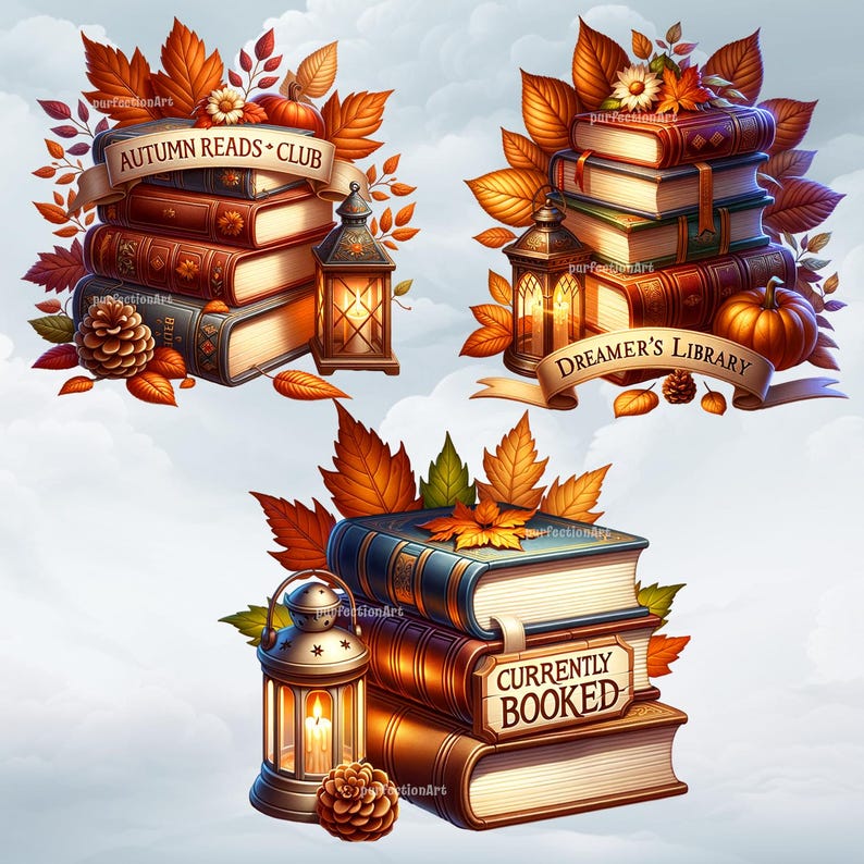 Autumn Books Clipart Bundle – 10 Cozy Bookish Illustrations, Whimsical ...
