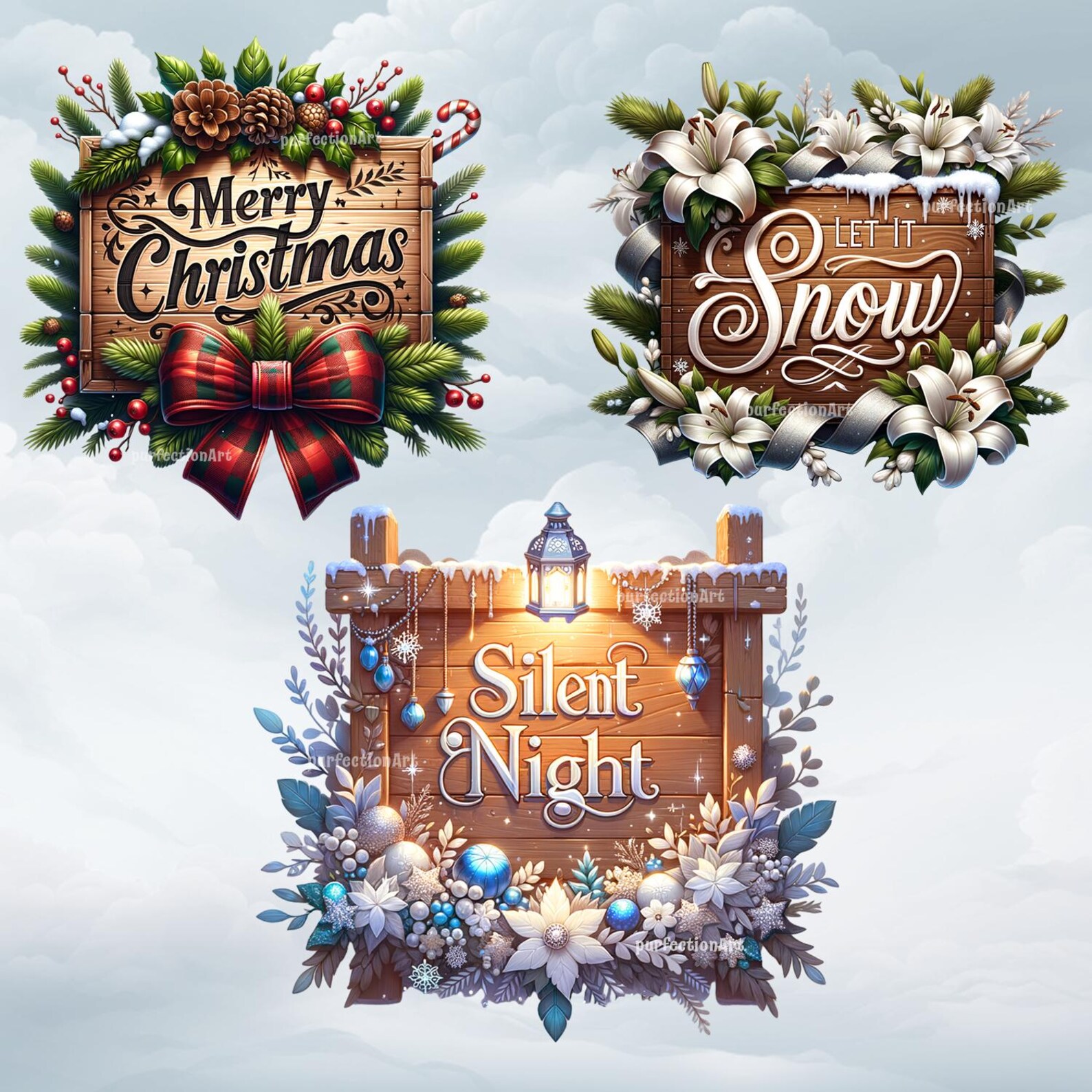 Christmas Signs Clipart Bundle, 14 Christmas Themed Festive Wooden ...