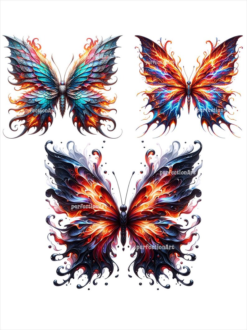 Fire Butterflies Clipart Bundle, 10 Beautiful Fire Themed Butterfly PNG ...