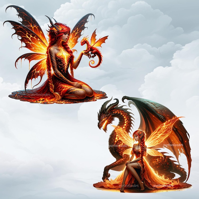 Fire Dragon Fairies Clipart Bundle – 10 Fire Themed Fairies With ...