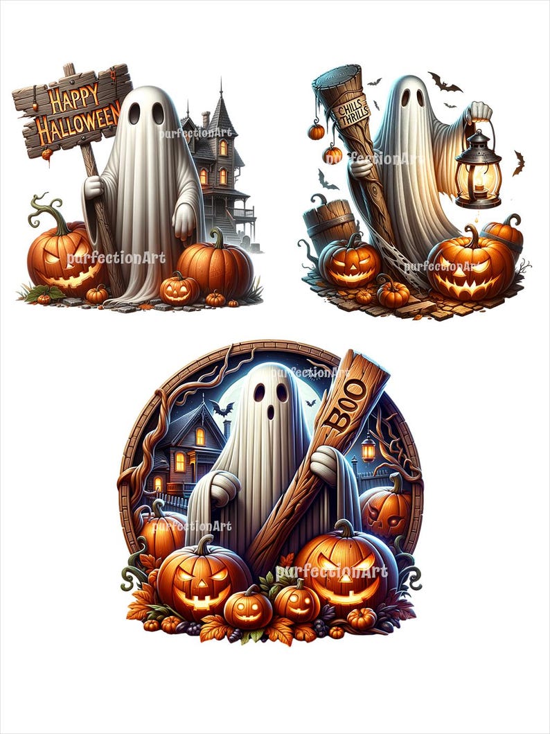 Halloween Ghosts Clipart Bundle, 13 Fun and Spooky Halloween Themed ...