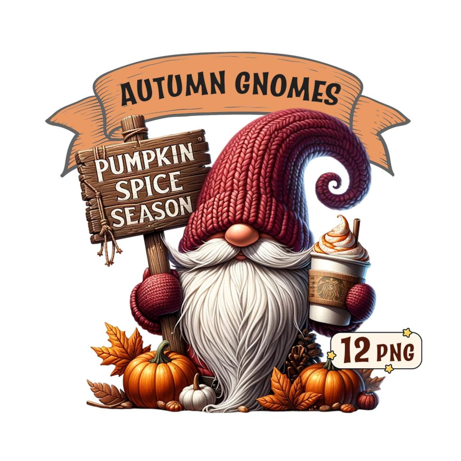 Autumn Gnomes Clipart Bundle, 12 Autumn Themed Cute Gnome PNG Images ...