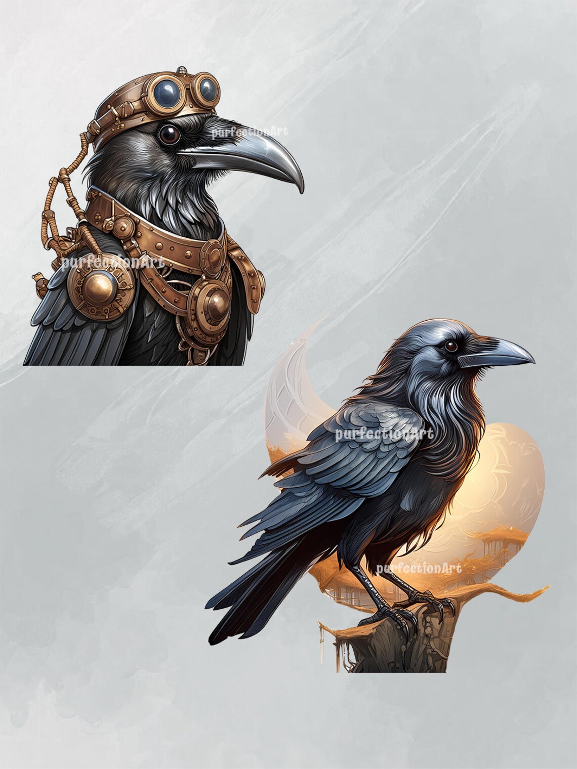 Steampunk Crows Clipart Bundle, 10 Steampunk Themed Crow PNG Images ...