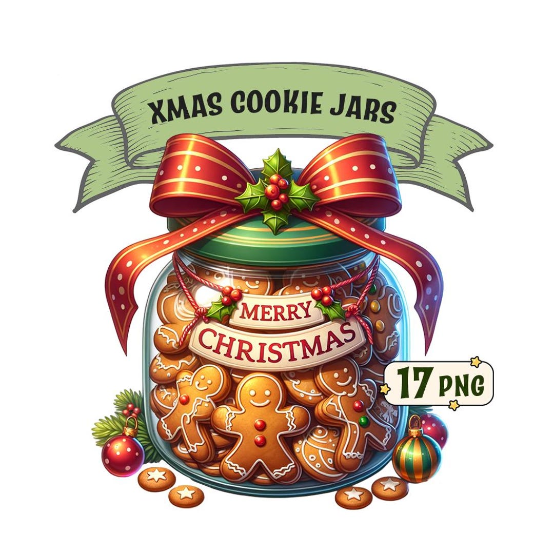 Xmas Cookie Jars Clipart Bundle, 17 Christmas Themed Festive Cookie ...