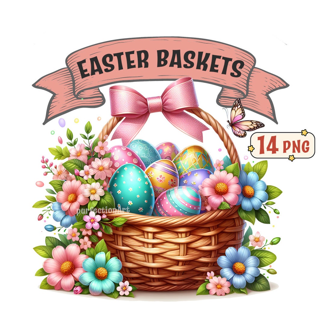 Easter Baskets Clipart Bundle, 14 Cute Easter Baskets Filled With ...